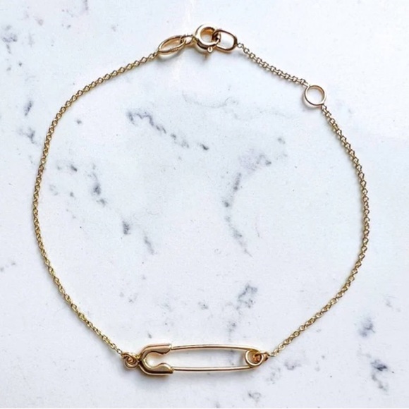 DMK | Jewelry | 4k Yellow Gold Safety Pin Bracelet Dmk | Poshmark